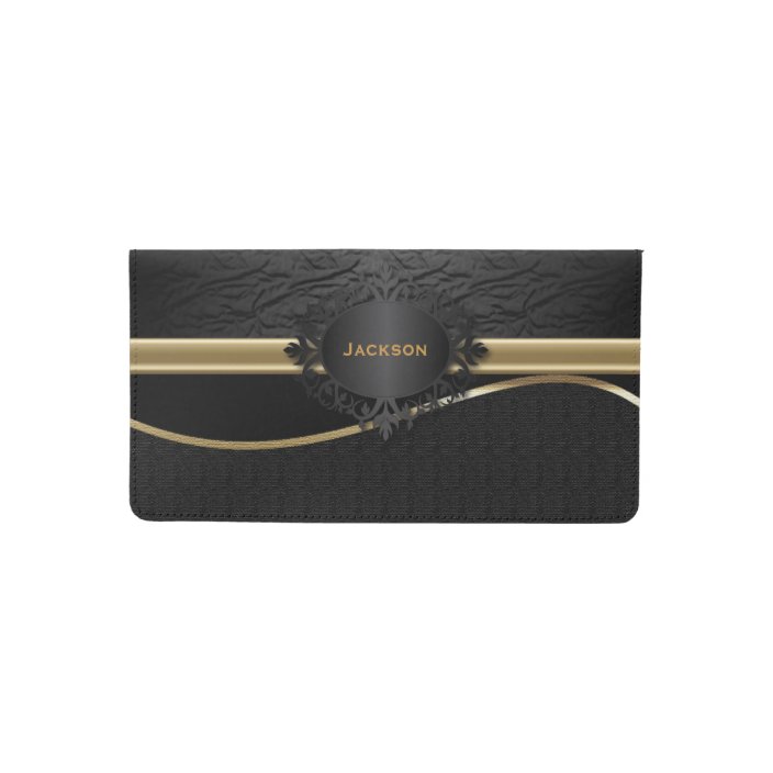 Black Leather Texture with Gold Accents Checkbook Cover | Zazzle.com