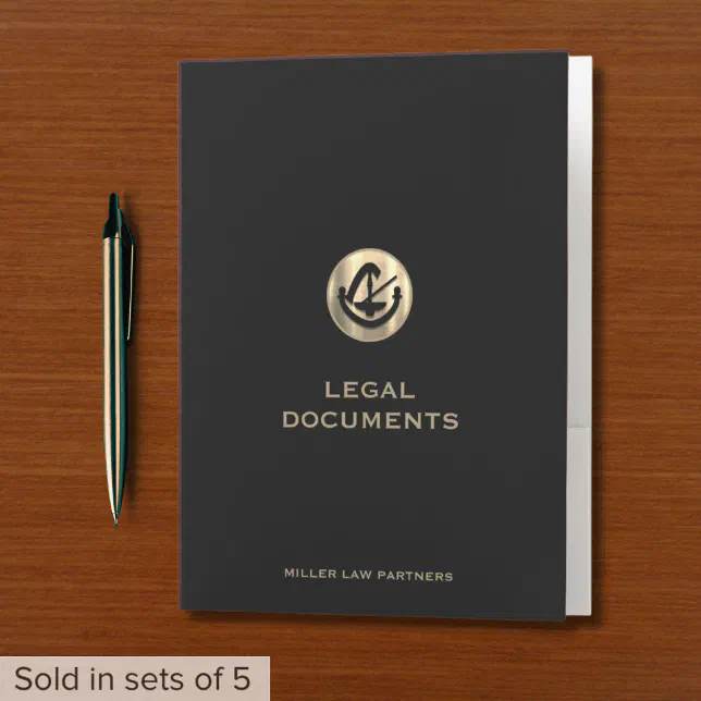 Black Legal Documents Folder with Gold Logo | Zazzle