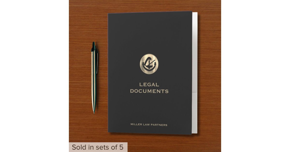 Black Legal Documents Folder with Gold Logo | Zazzle