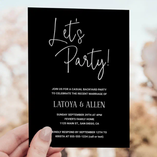 Black Let's Party Casual Wedding Reception Eloped Invitation | Zazzle