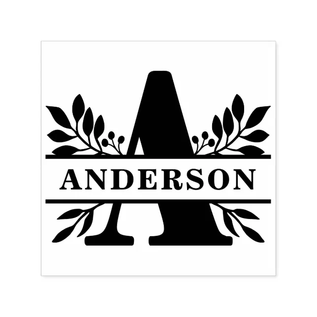 Black Letter A Leaves Split Monogram Self-inking Stamp | Zazzle