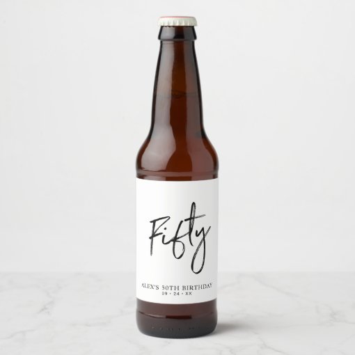 Black Lettering Fifty | 50th Birthday Party Beer Beer Bottle Label | Zazzle