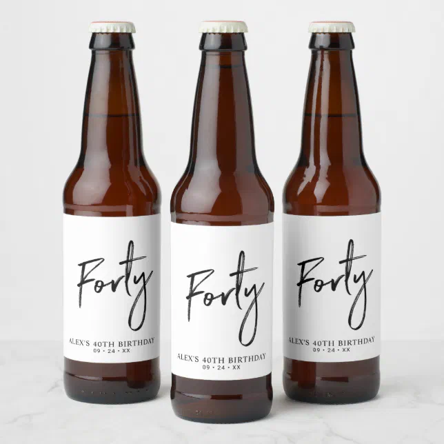Black Lettering Forty | 40th Birthday Party Beer Bottle Label | Zazzle