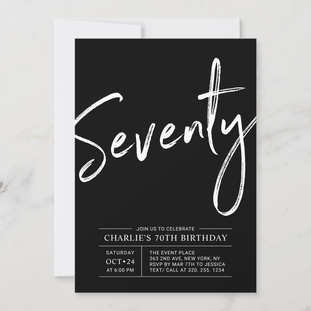 Black Lettering Seventy Modern 70th Birthday Party Invitation | Zazzle