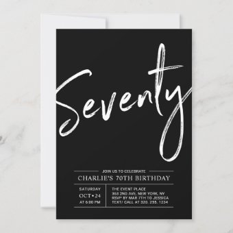Black Lettering Seventy Modern 70th Birthday Party Invitation | Zazzle