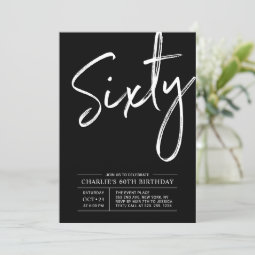 Black Lettering Sixty | Modern 60th Birthday Party Invitation | Zazzle