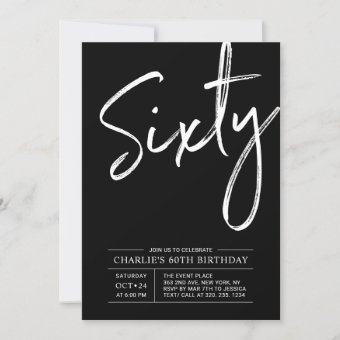 Black Lettering Sixty | Modern 60th Birthday Party Invitation | Zazzle