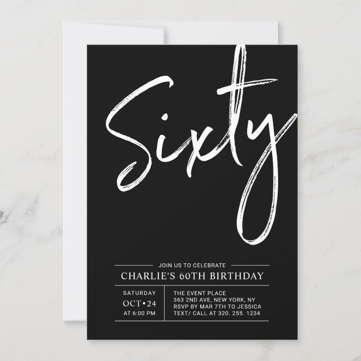 Black Lettering Sixty | Modern 60th Birthday Party Invitation | Zazzle