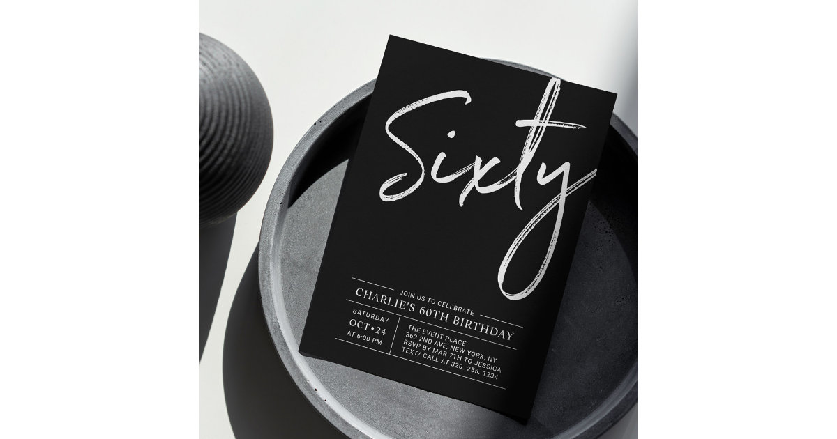 Black Lettering Sixty | Modern 60th Birthday Party Invitation | Zazzle
