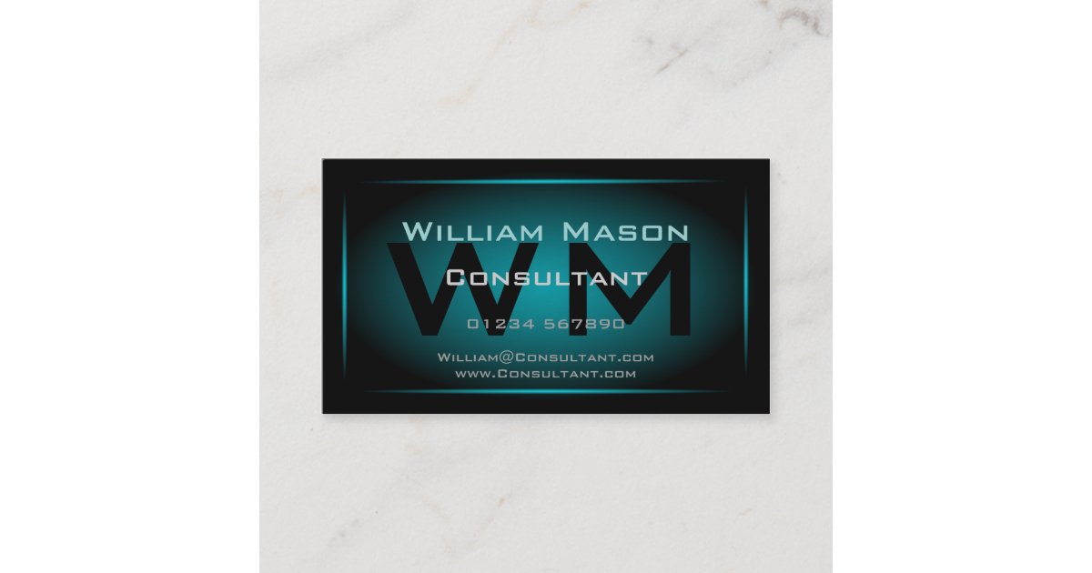 Black & Light Blue Framed Monogram - Business Card | Zazzle