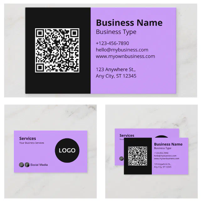 Black Lilac Business Logo Scannable QR Code Business Card | Zazzle