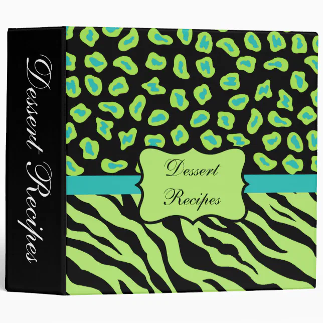 Black, Lime Green & Turquoise Zebra & Cheetah Skin Binder | Zazzle