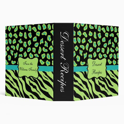 Black, Lime Green & Turquoise Zebra & Cheetah Skin Binder | Zazzle