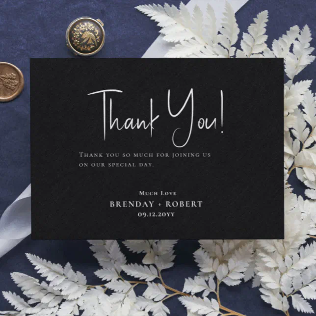 Black linen Simple Script Welcome Thank You Card | Zazzle
