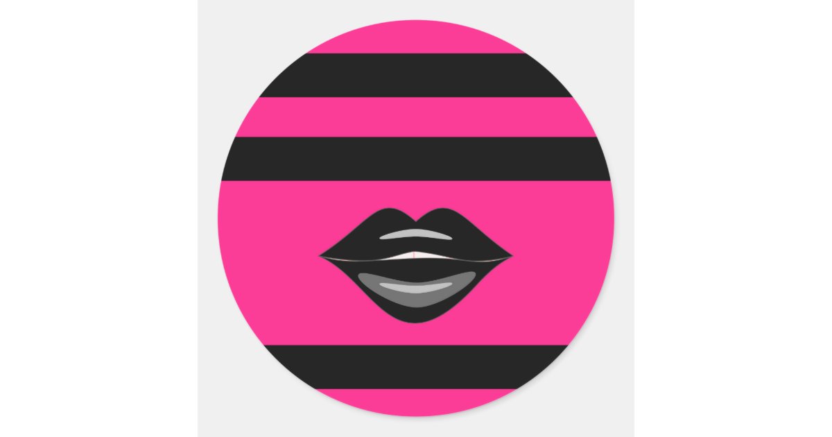 Black lips hot pink stripes stickers | Zazzle