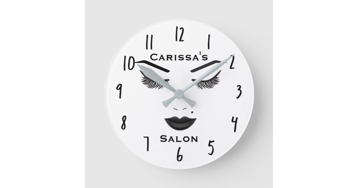 Black Lips Makeup Face Eyebrows Lips Glam Beauty Round Clock | Zazzle