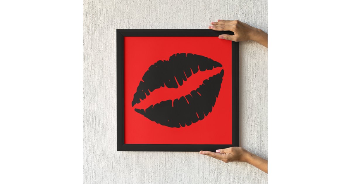 Black Lipstick Kiss Graphic on Red Poster | Zazzle