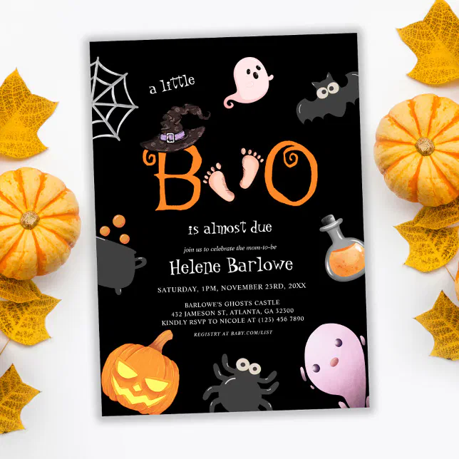 Black Little Boo Halloween Spooky Baby Shower Invitation | Zazzle