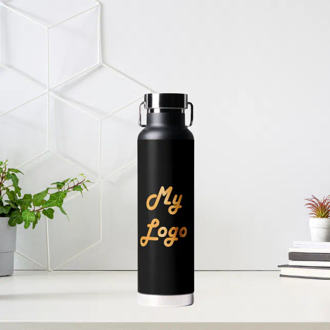 Black logo business corporate water bottle | Zazzle