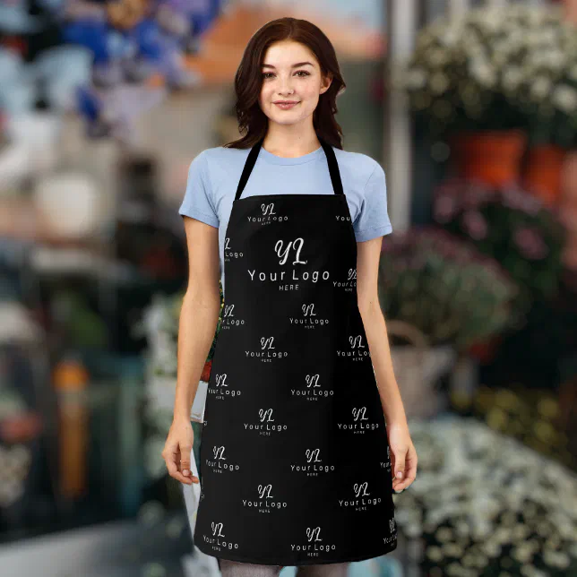 Black Logo pattern Business Company Employee Staff Apron | Zazzle