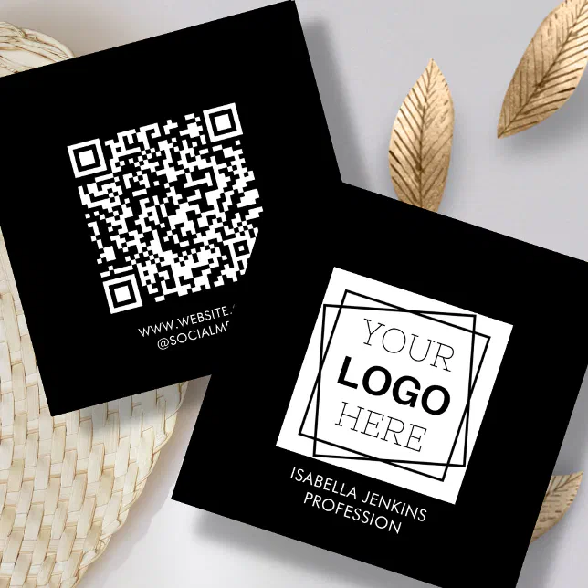 Black | Logo | QR Code Square Business Card | Zazzle