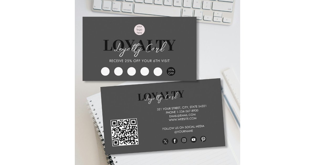 Black Luxury Business Logo QR Code Loyalty Business Card | Zazzle