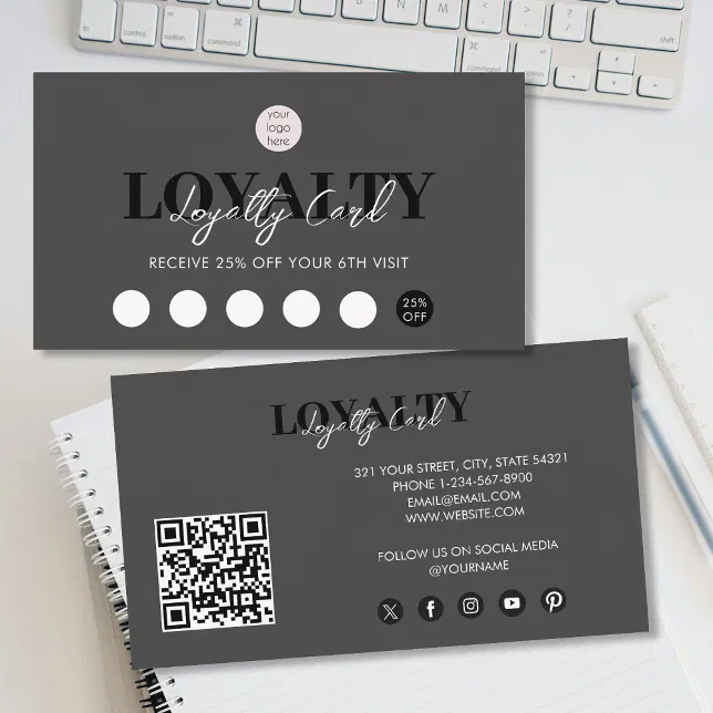 Black Luxury Business Logo QR Code Loyalty Business Card | Zazzle
