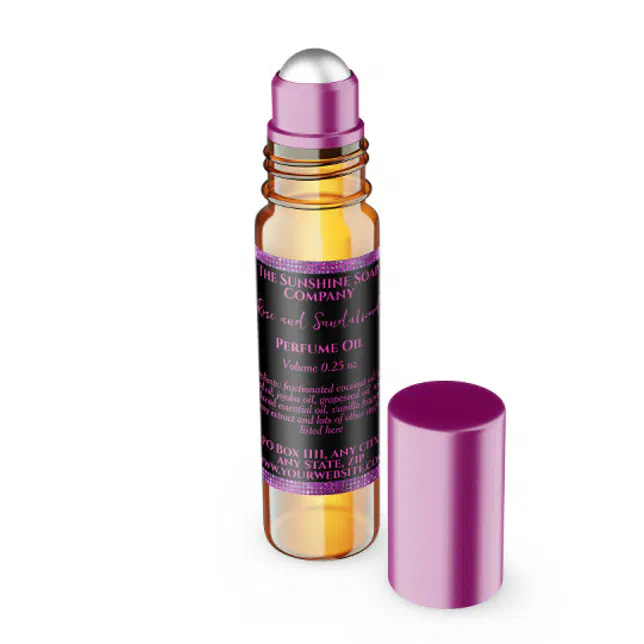 Black Magenta Glitter Perfume Roller Bottle label | Zazzle