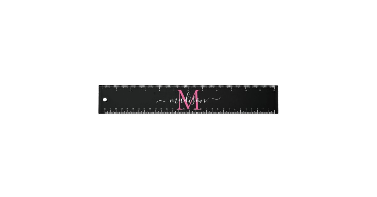 Black Magenta Pink Monogram Elegant Script Name Ruler | Zazzle