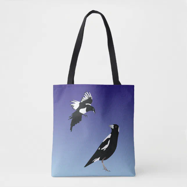 Black magpie birds on blue background tote bag | Zazzle