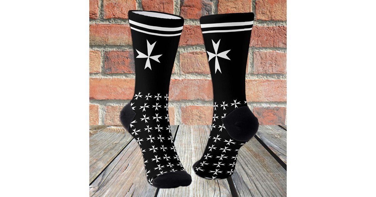 Black Maltese Cross, St. John, Malta flag / symbol Socks | Zazzle