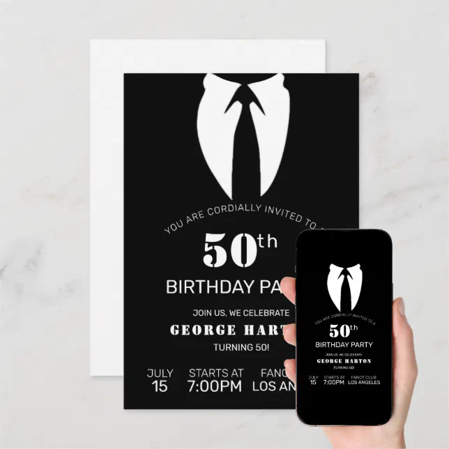 Black Man Suit Birthday Invitation | Zazzle