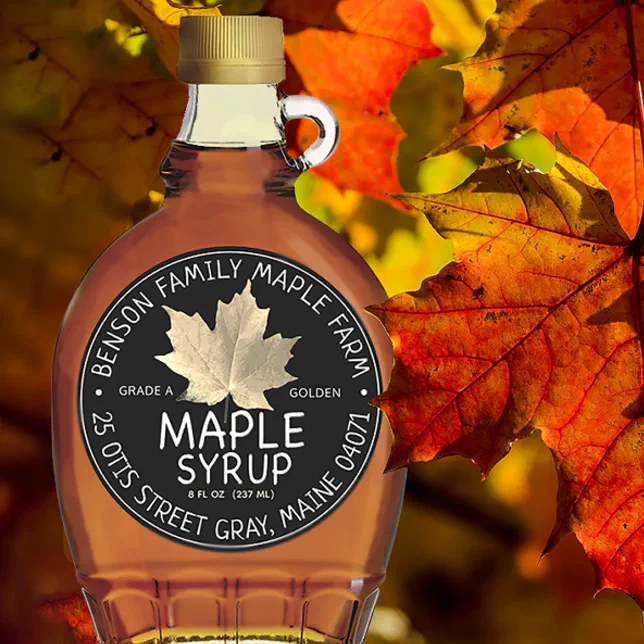 BLACK Maple Syrup Label with Sugar Maple Leaf | Zazzle