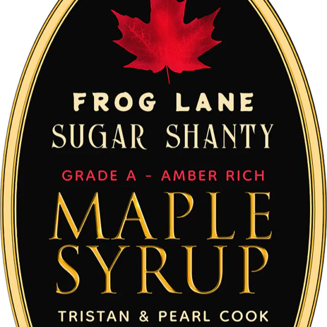 Black Maple Syrup with Red Leaf and Border Oval Sticker | Zazzle