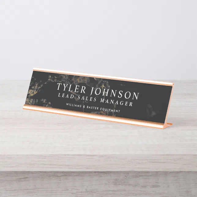 Black Marble Backdrop Customized Desk Name Plate | Zazzle