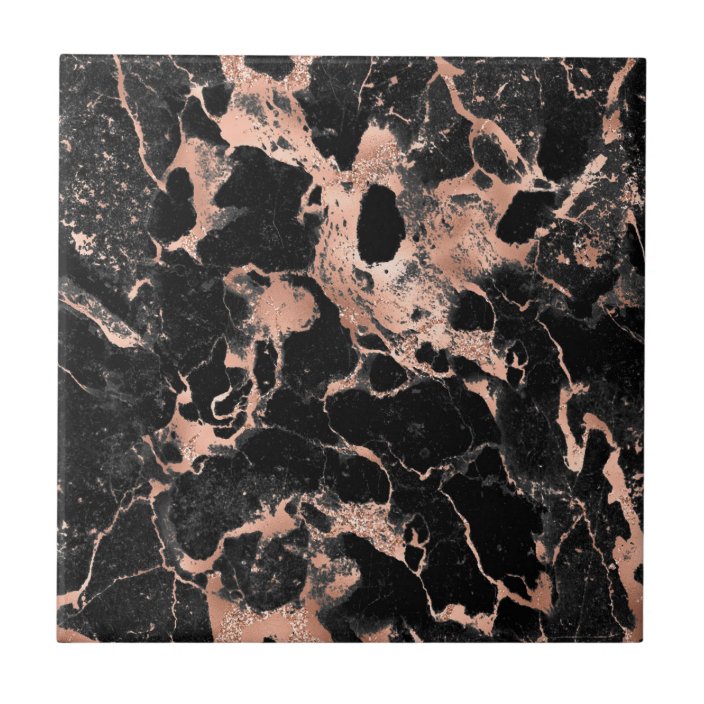 Black marble glitter rose gold ceramic tile | Zazzle.com