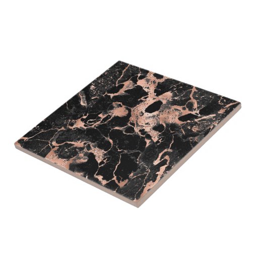 Black marble glitter rose gold ceramic tile | Zazzle