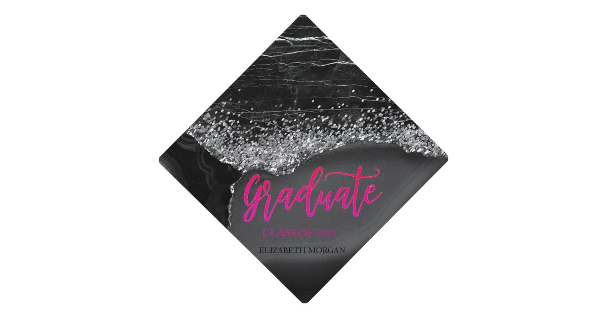 Black Marble Silver Sequins Graduation Cap Topper | Zazzle