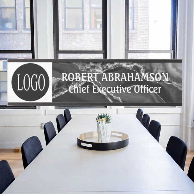 Black Marble Your Logo Office Door Signs Sign | Zazzle