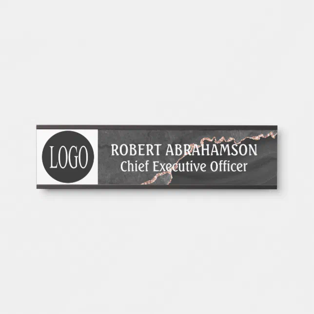 Black Marble Your Logo Office Door Signs Sign | Zazzle