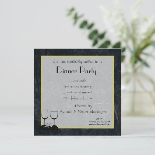 Black marbled stone dinner party invitation | Zazzle