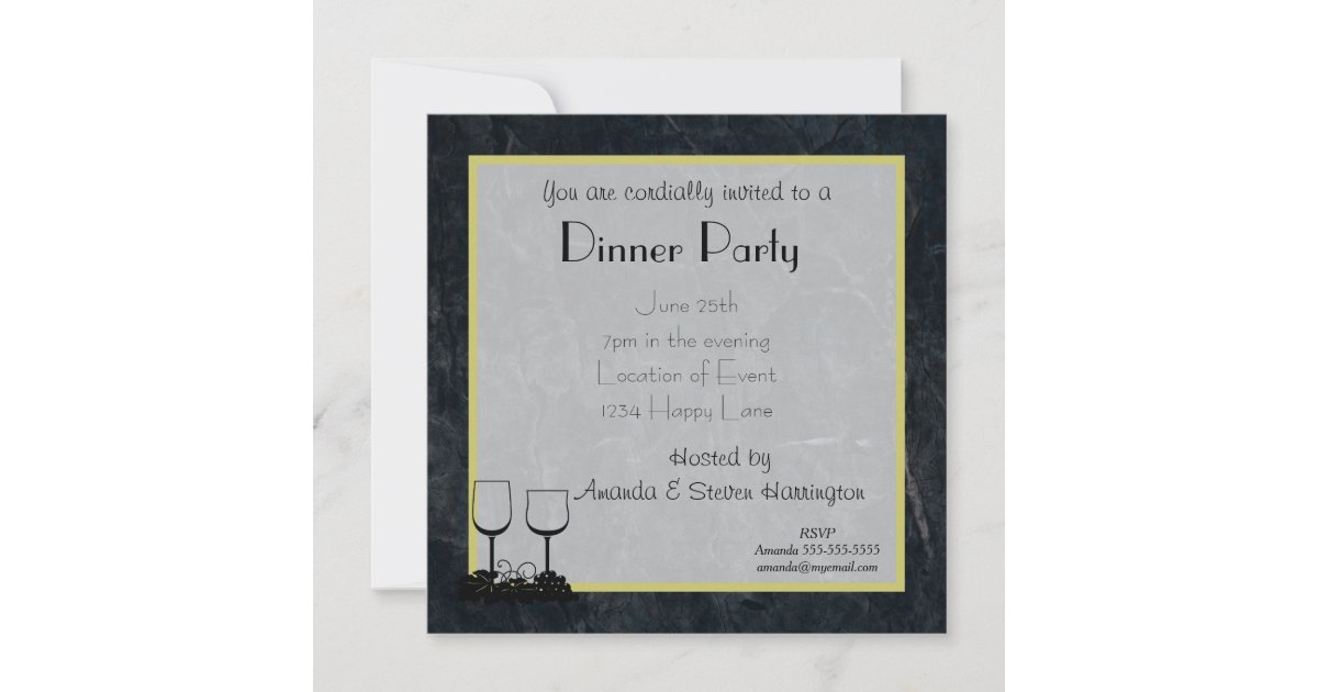 Black marbled stone dinner party invitation | Zazzle