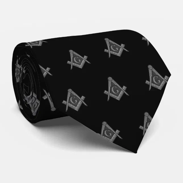 Black Masonic Masonry Freemason Pattern Neck Tie | Zazzle