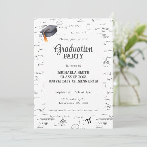 Black Mathematics Graduation Cap Invitation | Zazzle
