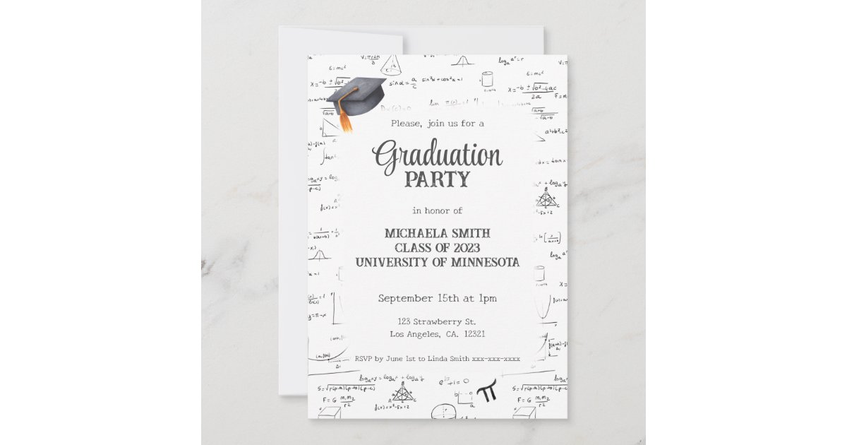 Black Mathematics Graduation Cap Invitation | Zazzle