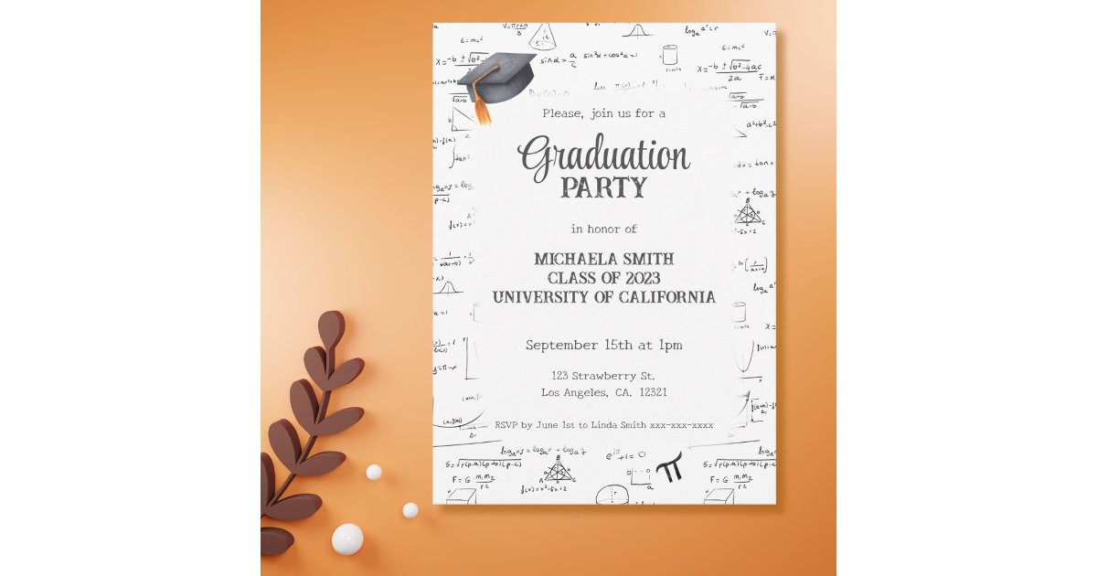 Black Mathematics Graduation Cap Invitation | Zazzle