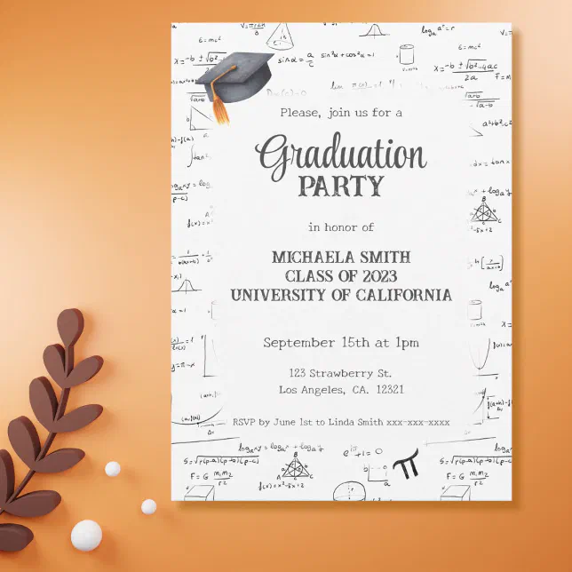 Black Mathematics Graduation Cap Invitation | Zazzle