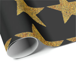Black matte wrapping paper with glitter gold stars | Zazzle