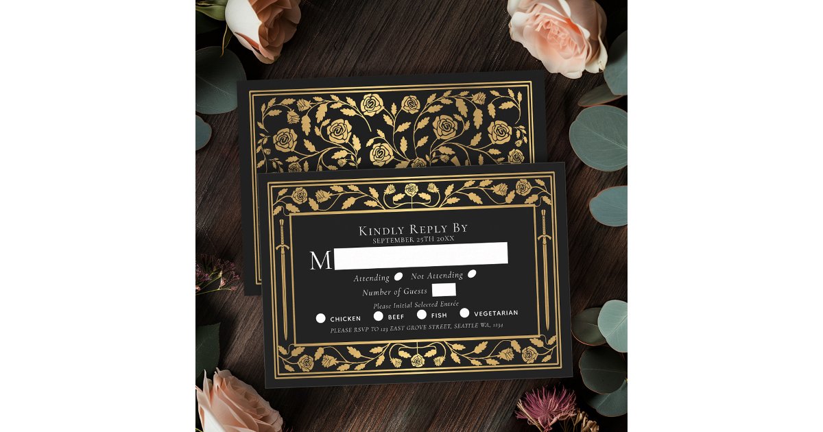 Black Medieval Sword Wedding RSVP Enclosure Card | Zazzle