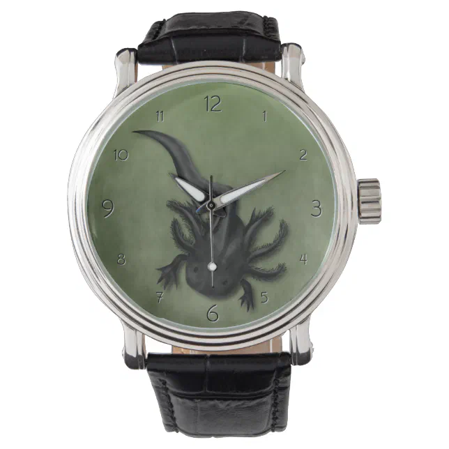Black Melanoid Axolotl Art Watch | Zazzle